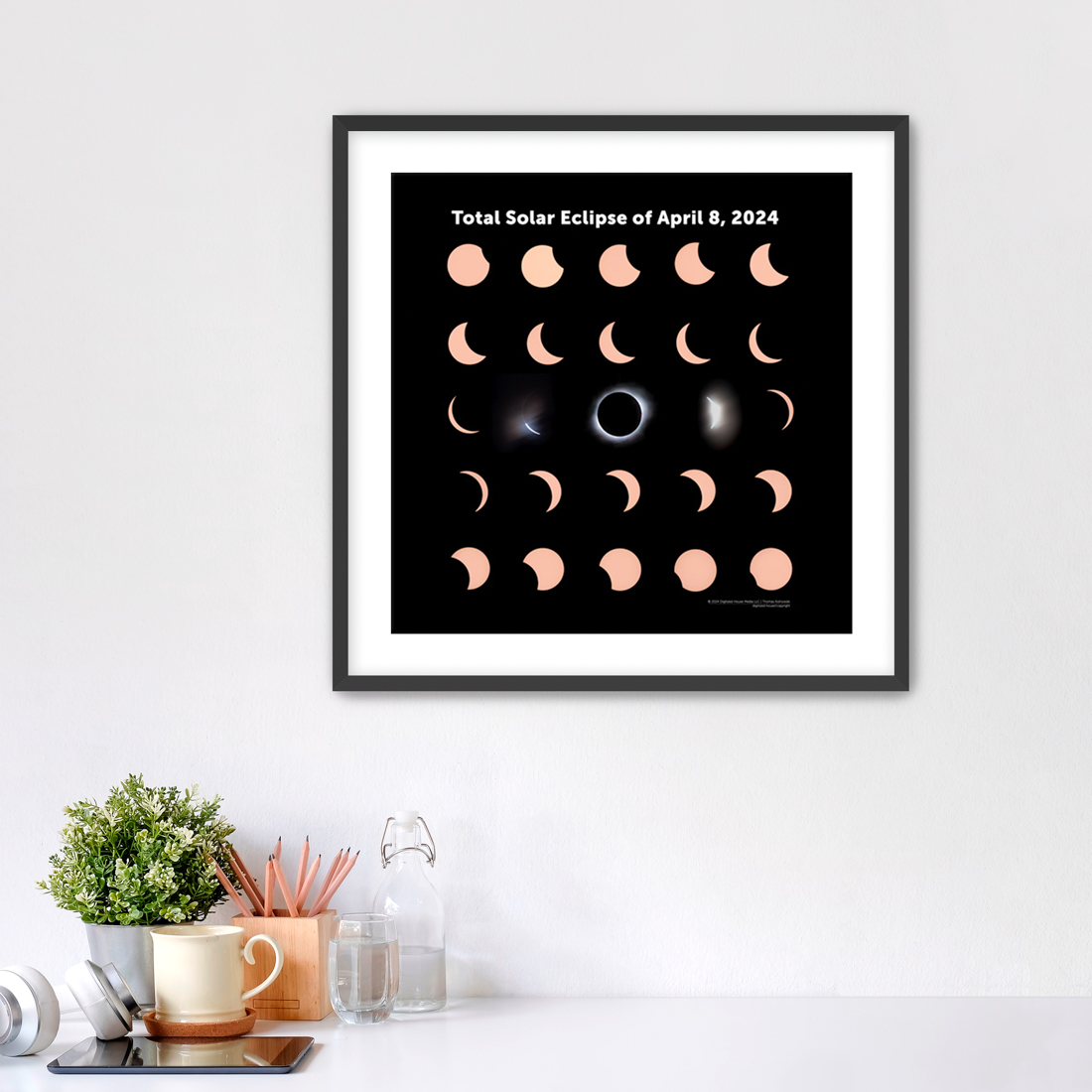 Total Solar Eclipse Mosaic Framed Fine Art Print V5 (12x12 Image, 16 ...